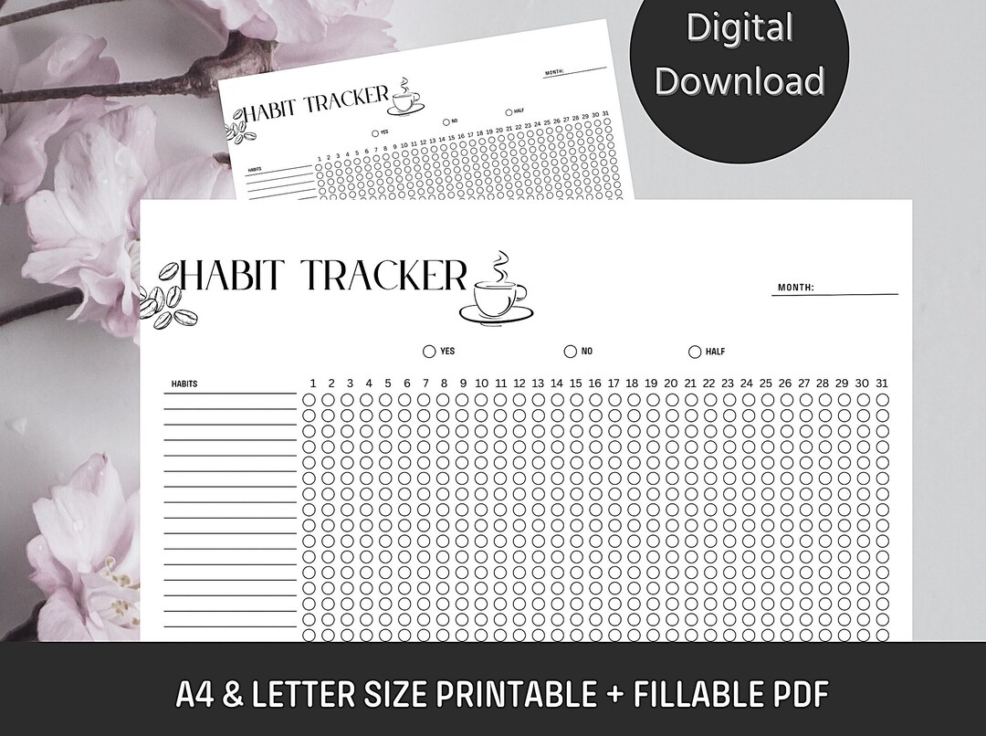 Monthly Habit Tracker Printable, Habit Tracker Digital Template ...