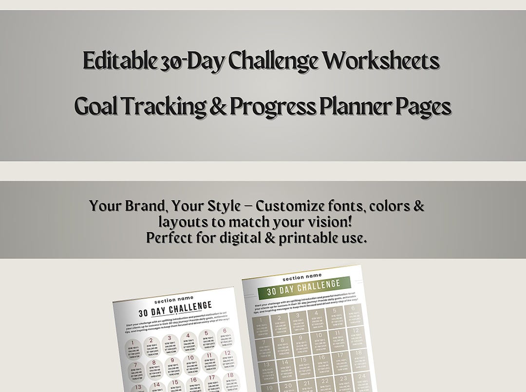 30 Day Goal Tracker: Editable Canva Challenge Worksheets & Progress ...
