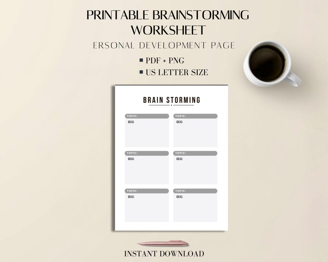 Printable Brainstorming Worksheet | Personal Development Page | Idea ...