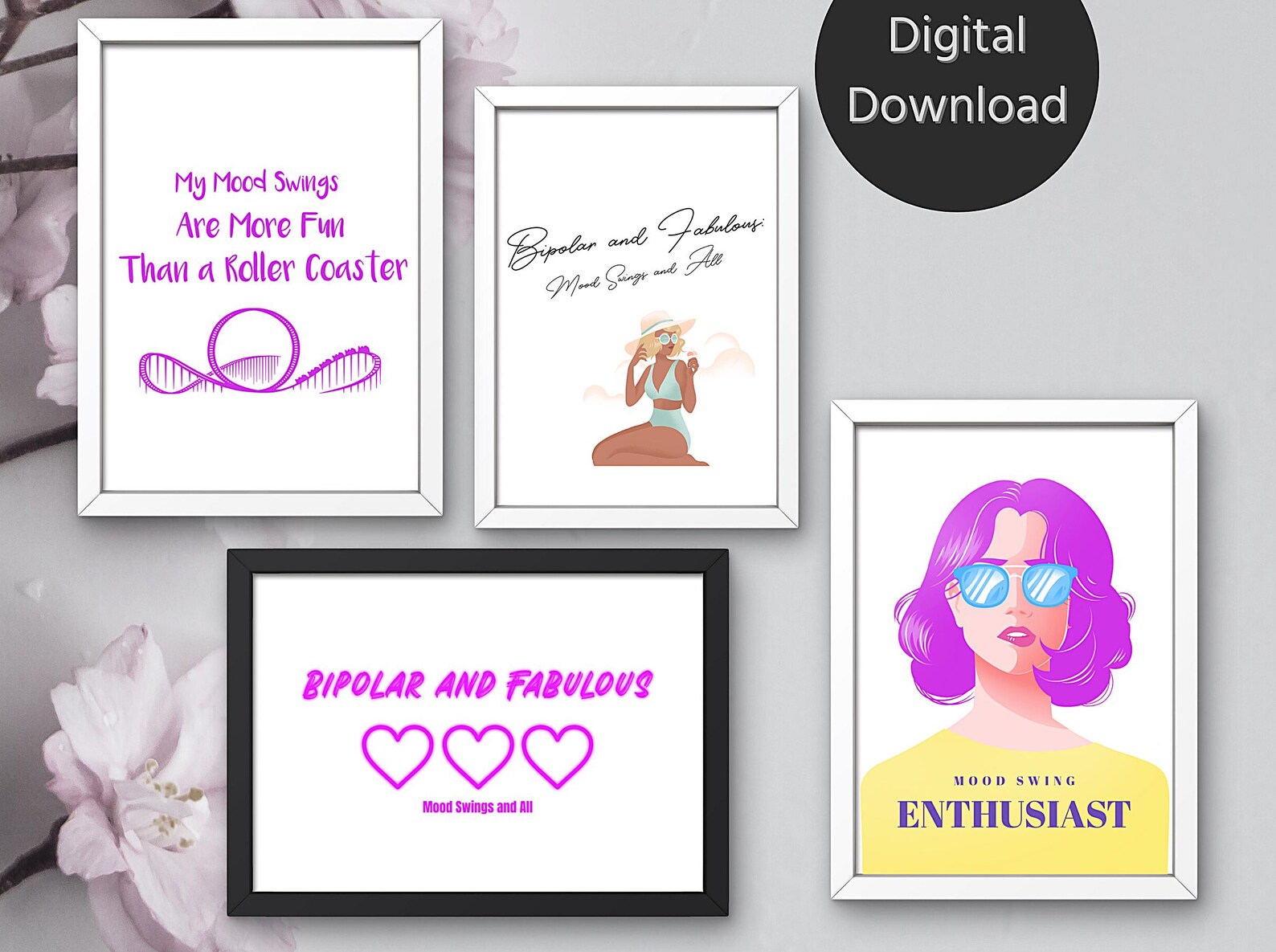 Funny Bipolar Quote Digital Design Bundle, Mental Health Art Gift ...