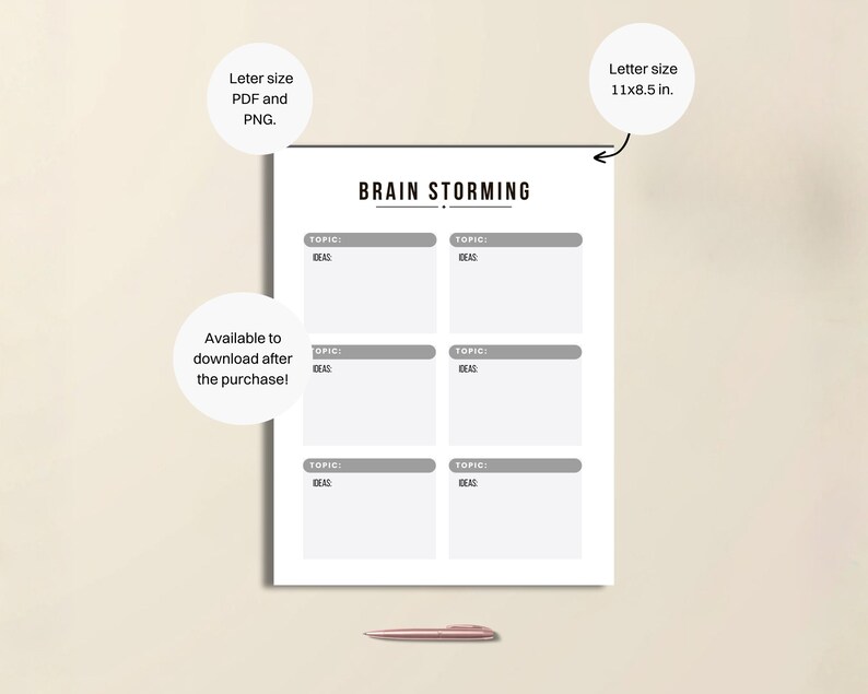 Brainstorming Sheet US Letter: Printable PDF and PNG Idea Mapping ...
