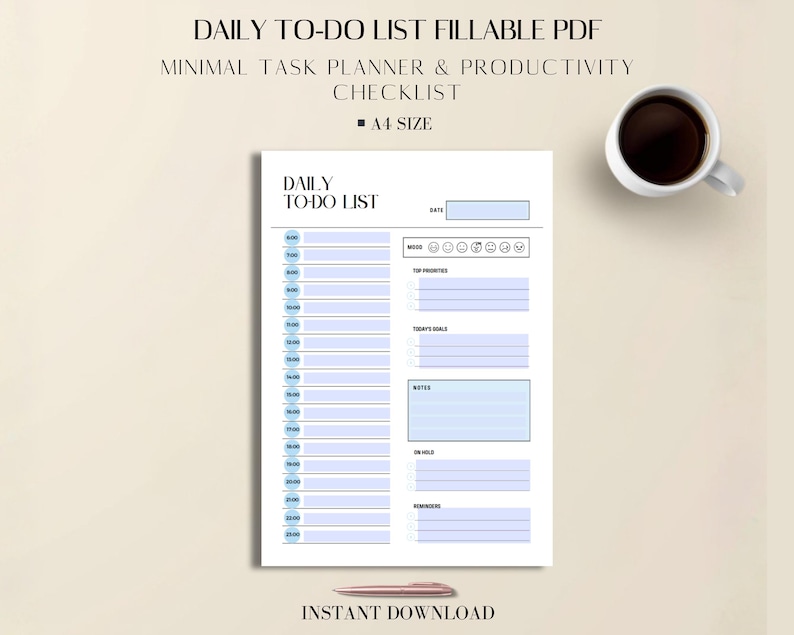 Daily To-do List Fillable PDF | Minimal Task Planner | Productivity ...