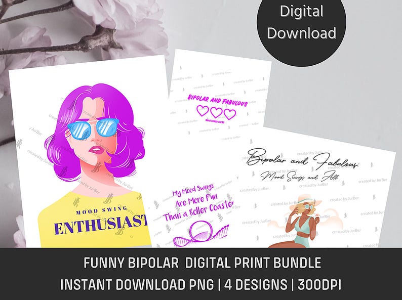 Funny Bipolar Quote Digital Design Bundle, Mental Health Art Gift ...