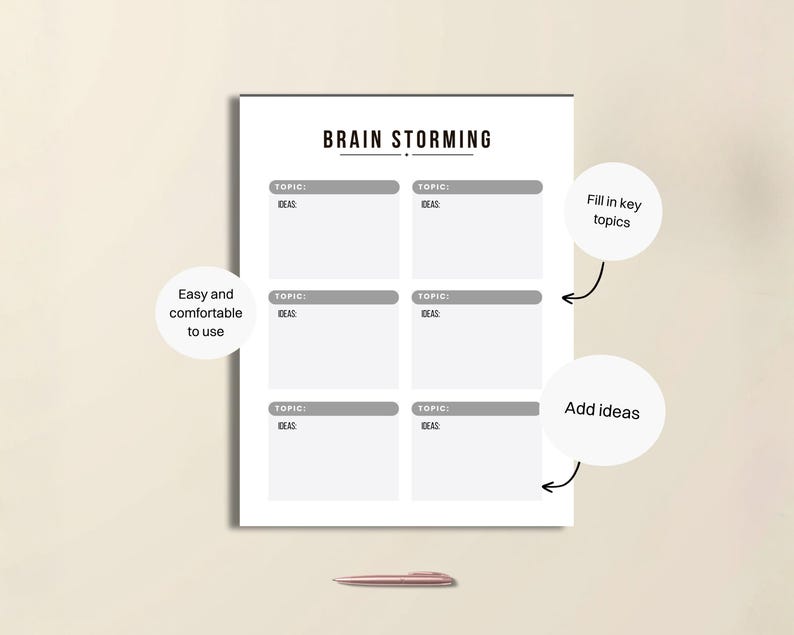 Brainstorming Sheet US Letter: Printable PDF and PNG Idea Mapping ...