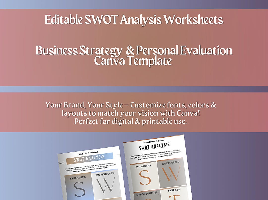 Editable SWOT Analysis Worksheets: Business Strategy & Personal ...