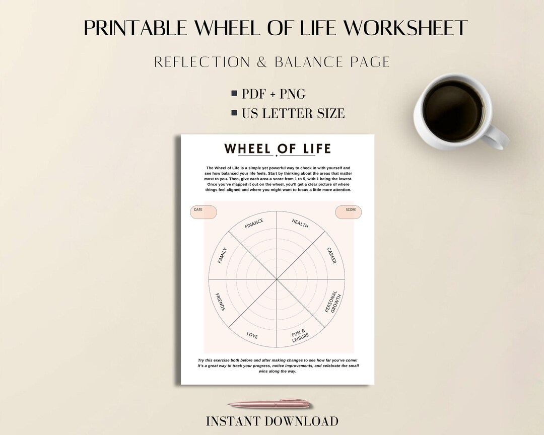 Wheel of Life Page Printable Worksheet: Minimal US Letter PDF & PNG ...