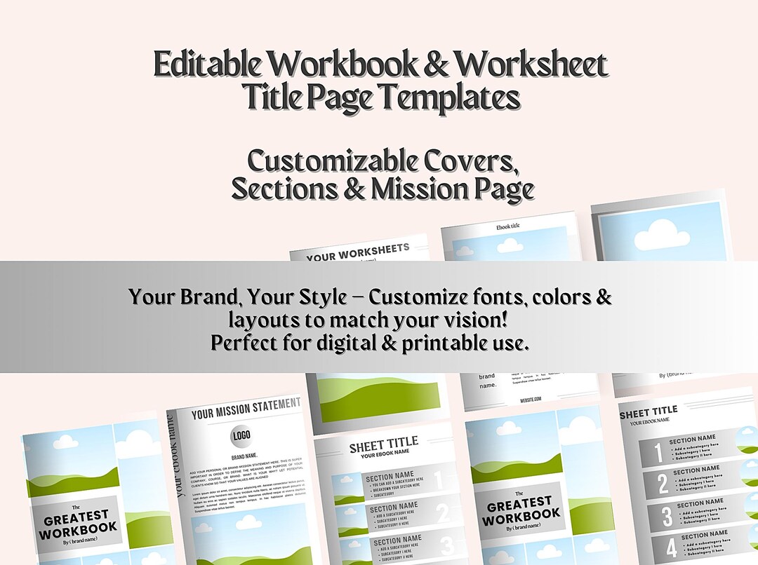 Editable Professional Workbook Cover Pages: Editable Canva Templates ...