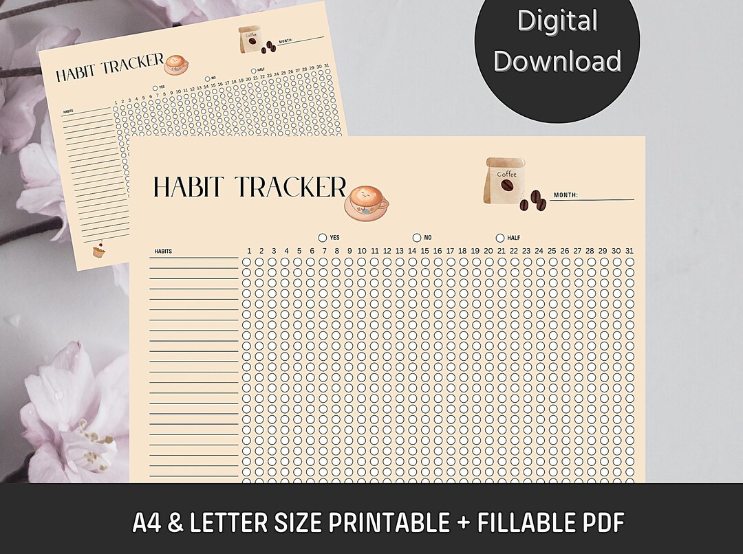 Monthly Habit Tracker Printable, Habit Tracker Digital Template ...
