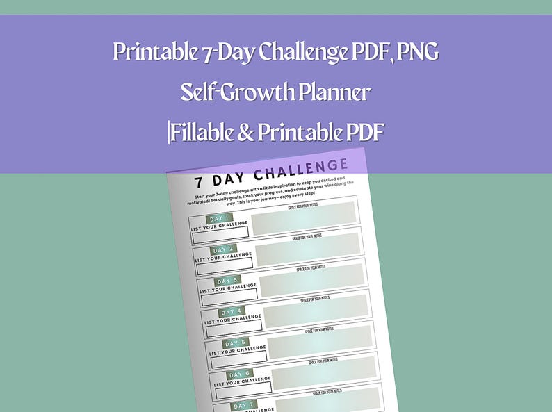 7-day Goal & Habit Tracker: Printable and Fillable Self-growth ...