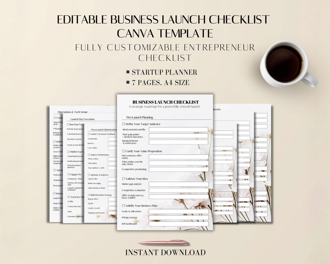 Editable Business Launch Checklist Canva Template | Fully Customizable ...