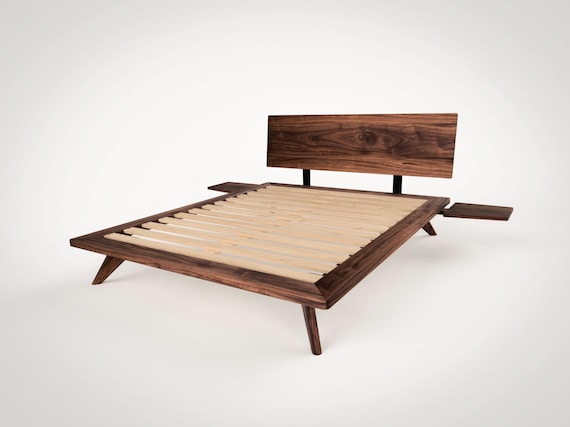 Atomic Bed Frame Hairpin Legs Platform Bed Solid Wood Oak Cherry Walnut Maple Adjustable Headboard Etsy