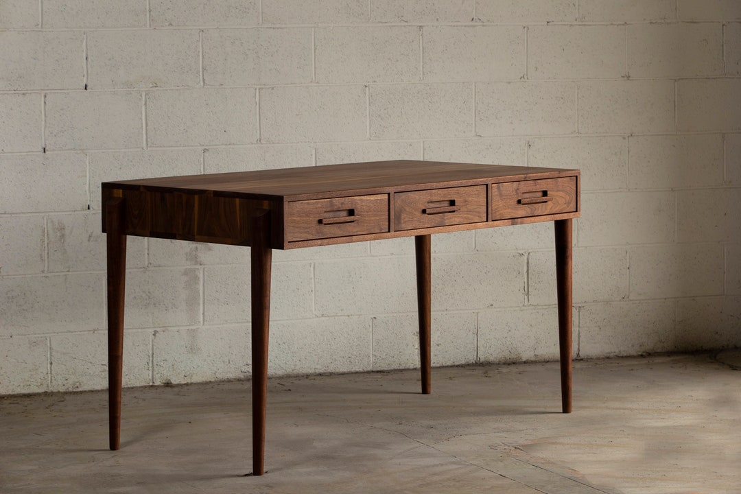Solid Wood Desk: Mid Century Modern Office Desk, Walnut Finish - Etsy