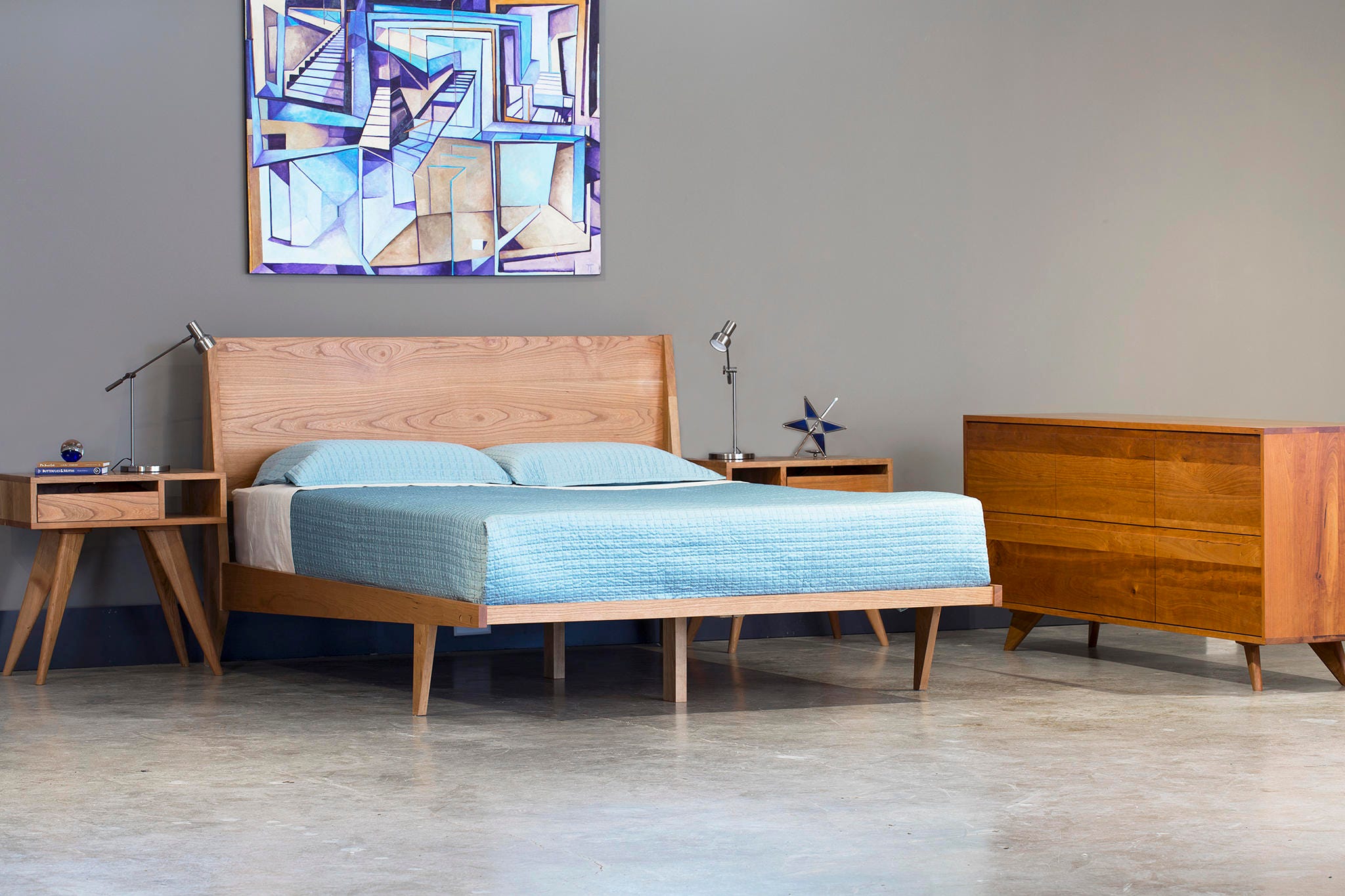 Mid Century Modern Platform Bed: Solid Wood Frame, 36" Headboard - Made ...