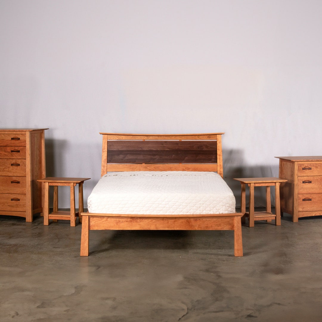Enso Platform Bed Frame - Solid Wood Bed With a High Headboard - Wood Bed Frame in Walnut, White ...