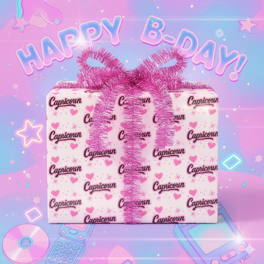 Y2K Capricorn Wrapping Paper, Pink Hearts, Birthday Gift Wrap - Etsy