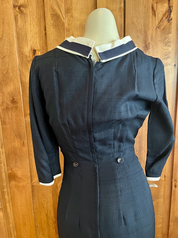 50s Sexiest Sexy Secretary Blue Silk & Pique Bombshel… - Gem