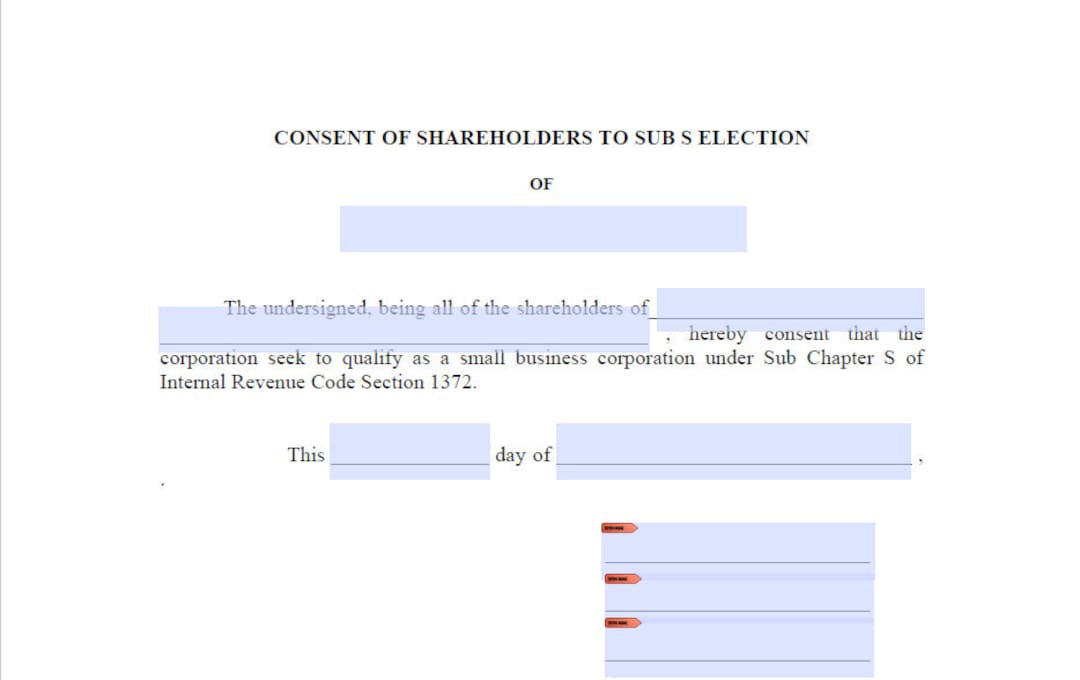 Consent of Shareholders to Sub S Election Form - Etsy