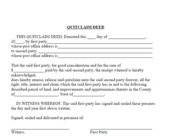 Quit Claim Deed, Quit Claim Deed Form, Property Transfer Document, PDF ...