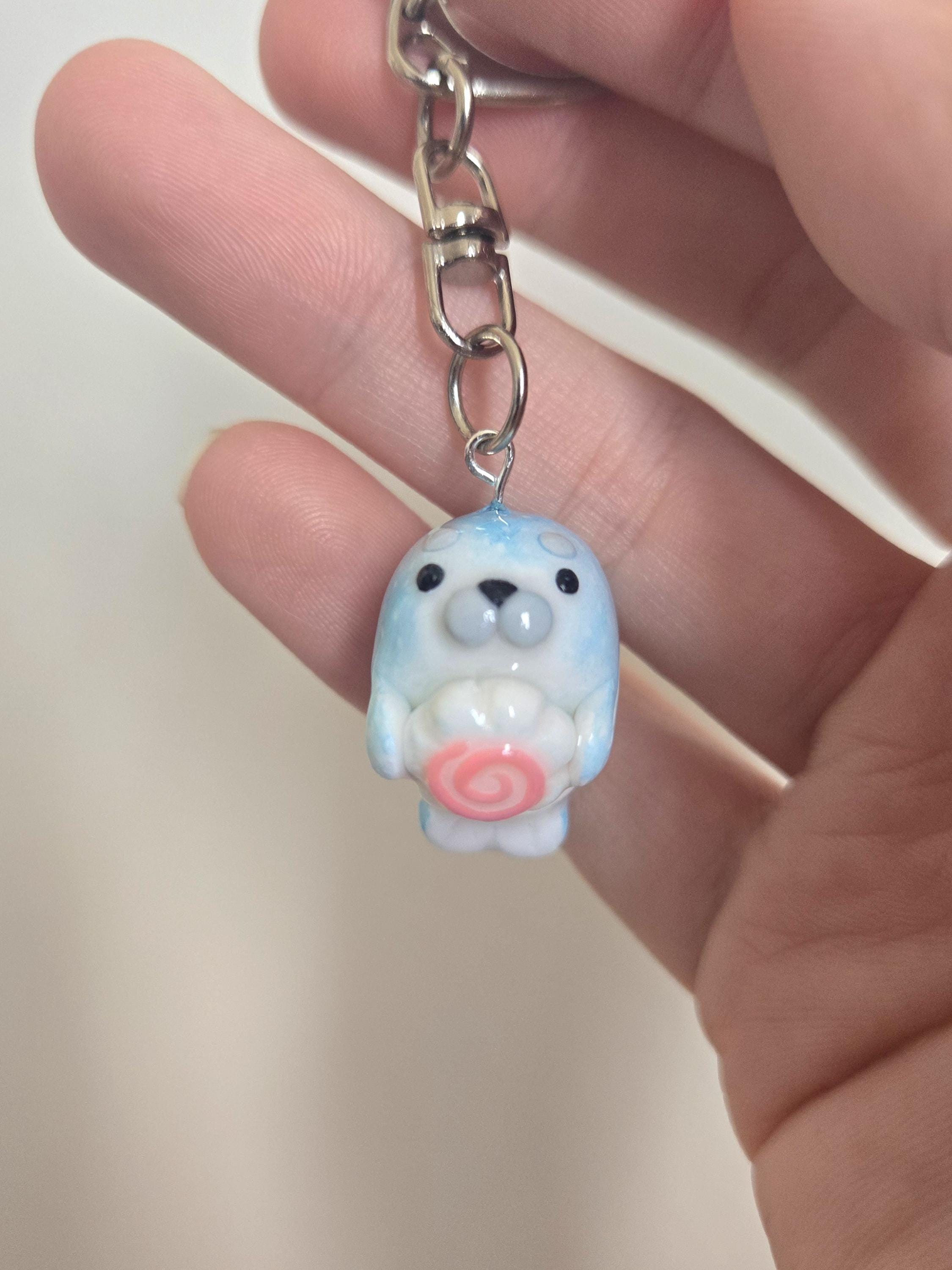 Cute Handmade Fishcake Blue Seal Keychain | Polymer Clay Sculpture - Etsy