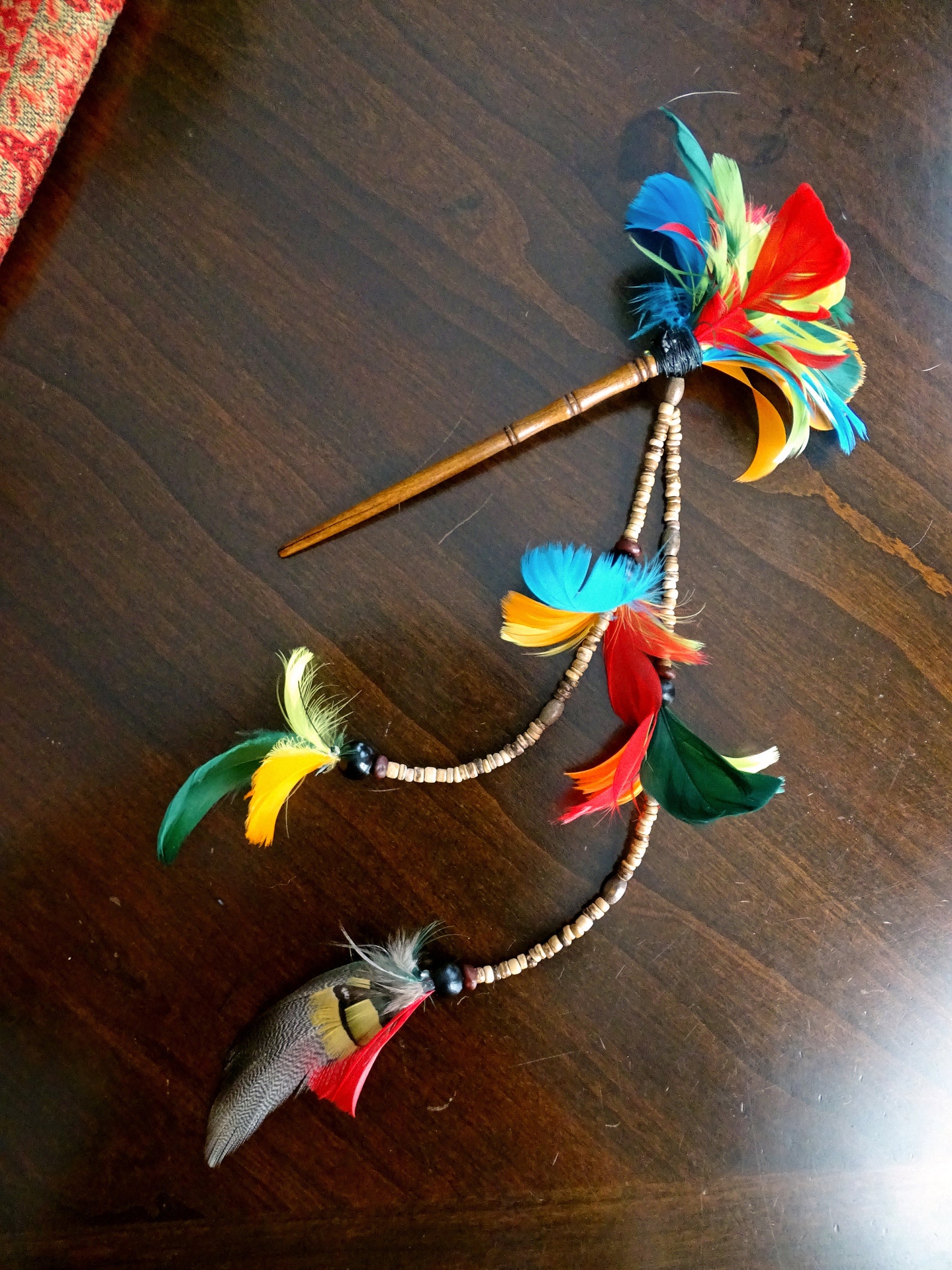 Colorful Feather Hair Stick With Natural Coconut Breads, Hair Pin, Wood ...