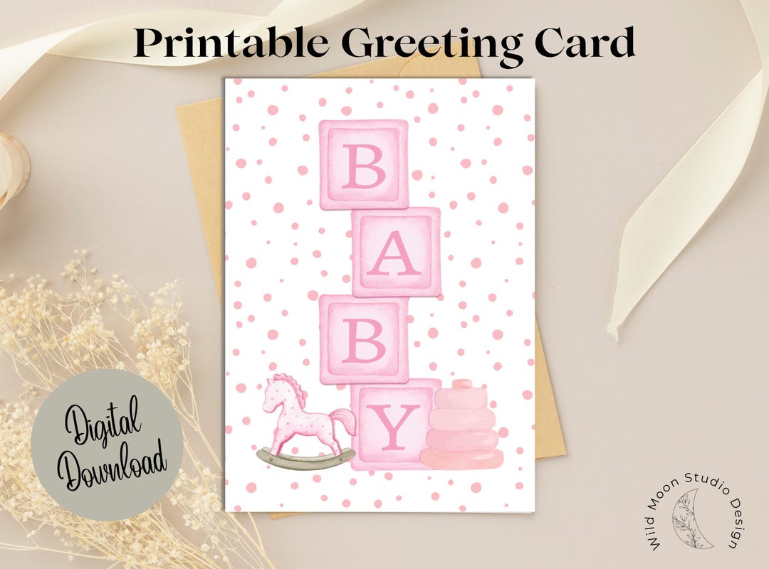 Baby Girl Stacking Blocks Printable Card | Baby Shower Card | New Baby ...