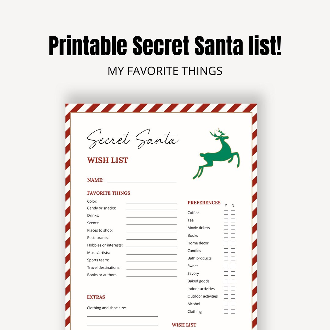 Christmas Wish List Secret Santa My Favorite Things Christmas Santa ...