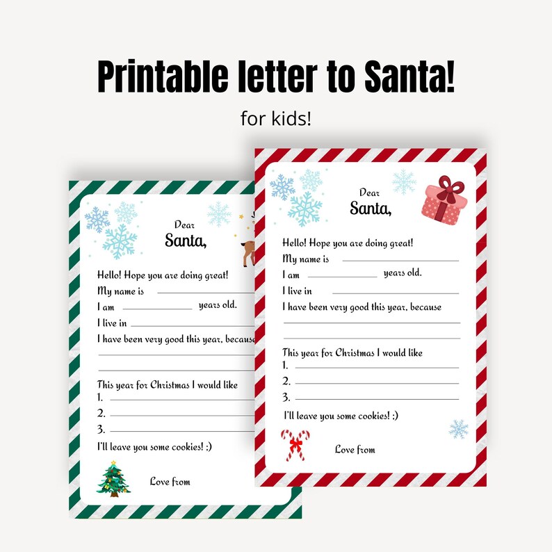 Christmas Wish List Letter to Santa for Kids Santa Letter Christmas ...