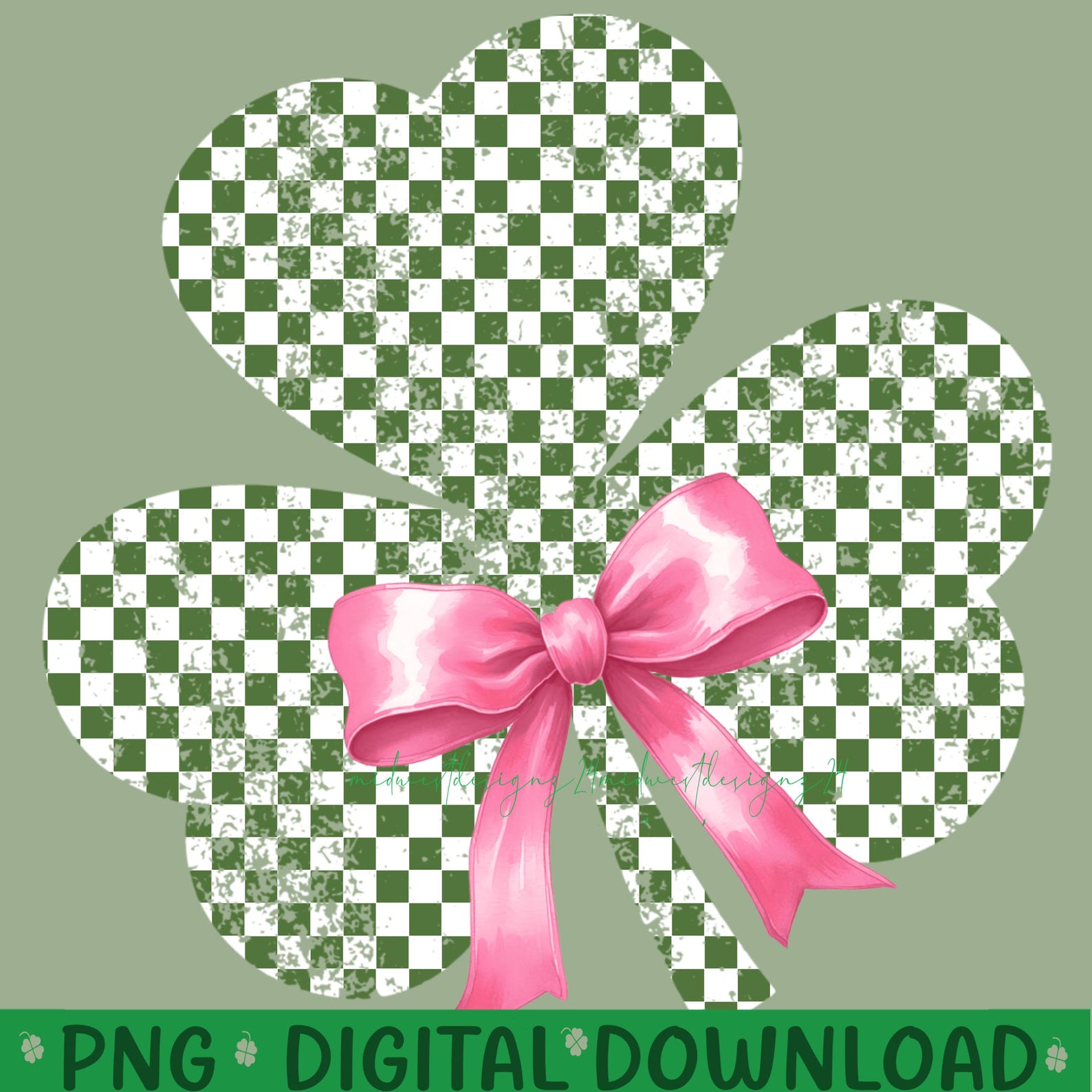 Green Checkered Clover Png, Croquette Bow Clover Digital Download ...