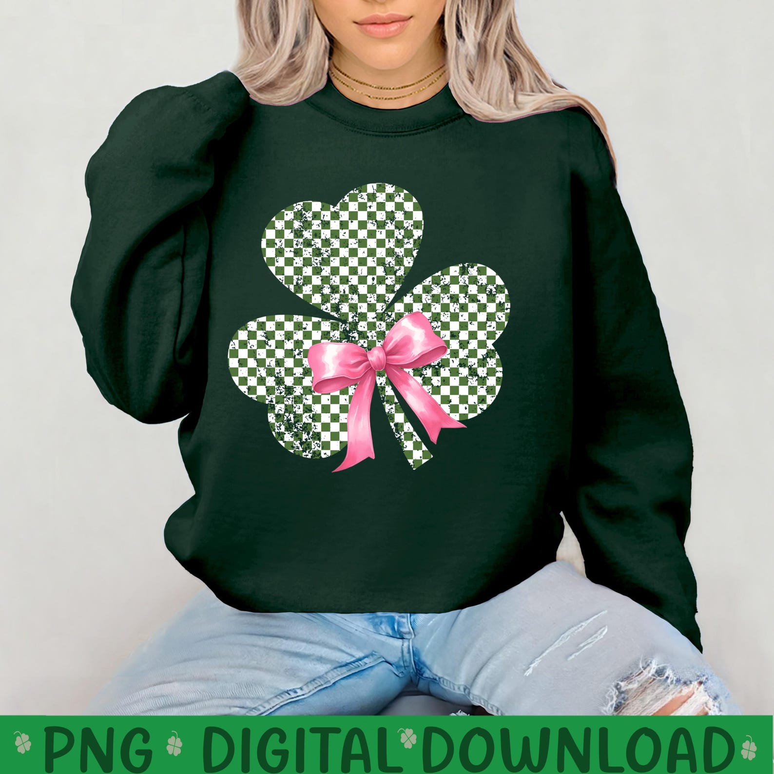 Green Checkered Clover Png, Croquette Bow Clover Digital Download ...