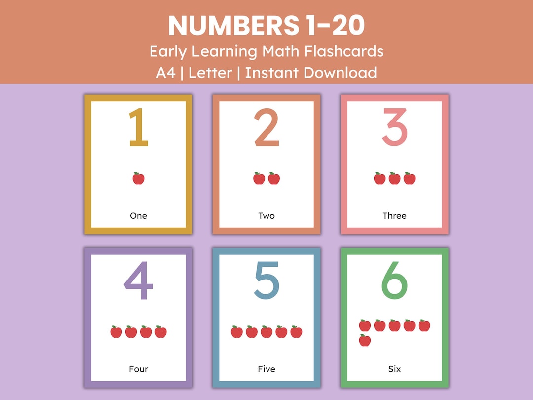 Number 1-20 Apple Counting Flashcards | Preschool Math Printable Cards ...