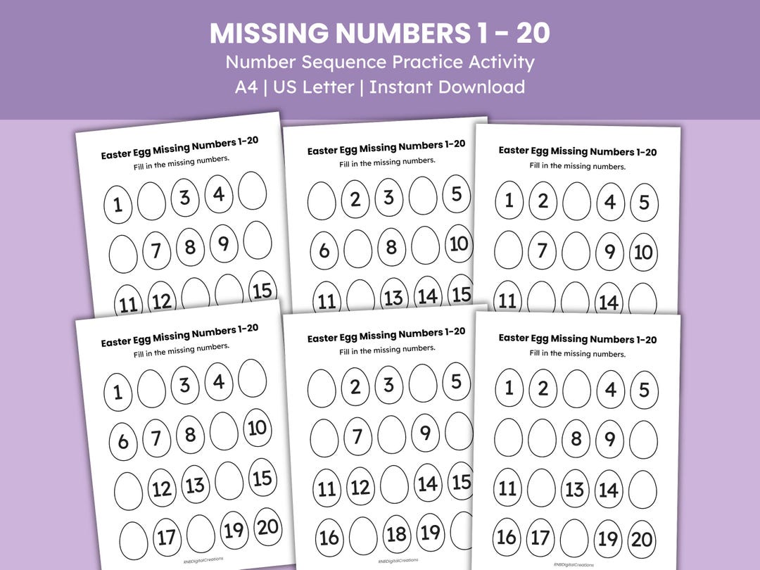 Missing Numbers 1-20 Easter Egg Math Worksheets for Preschool ...