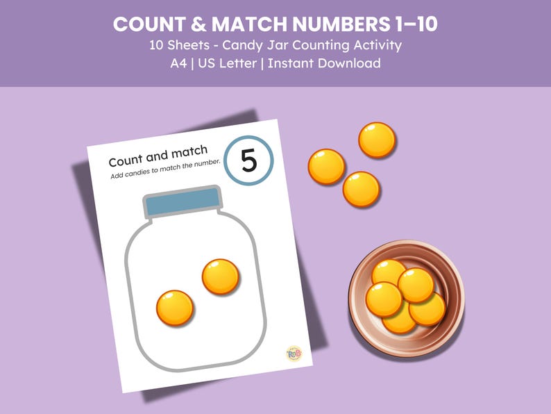 Count and Match Numbers 1–10 | Candy Jar Counting Activity | Preschool ...