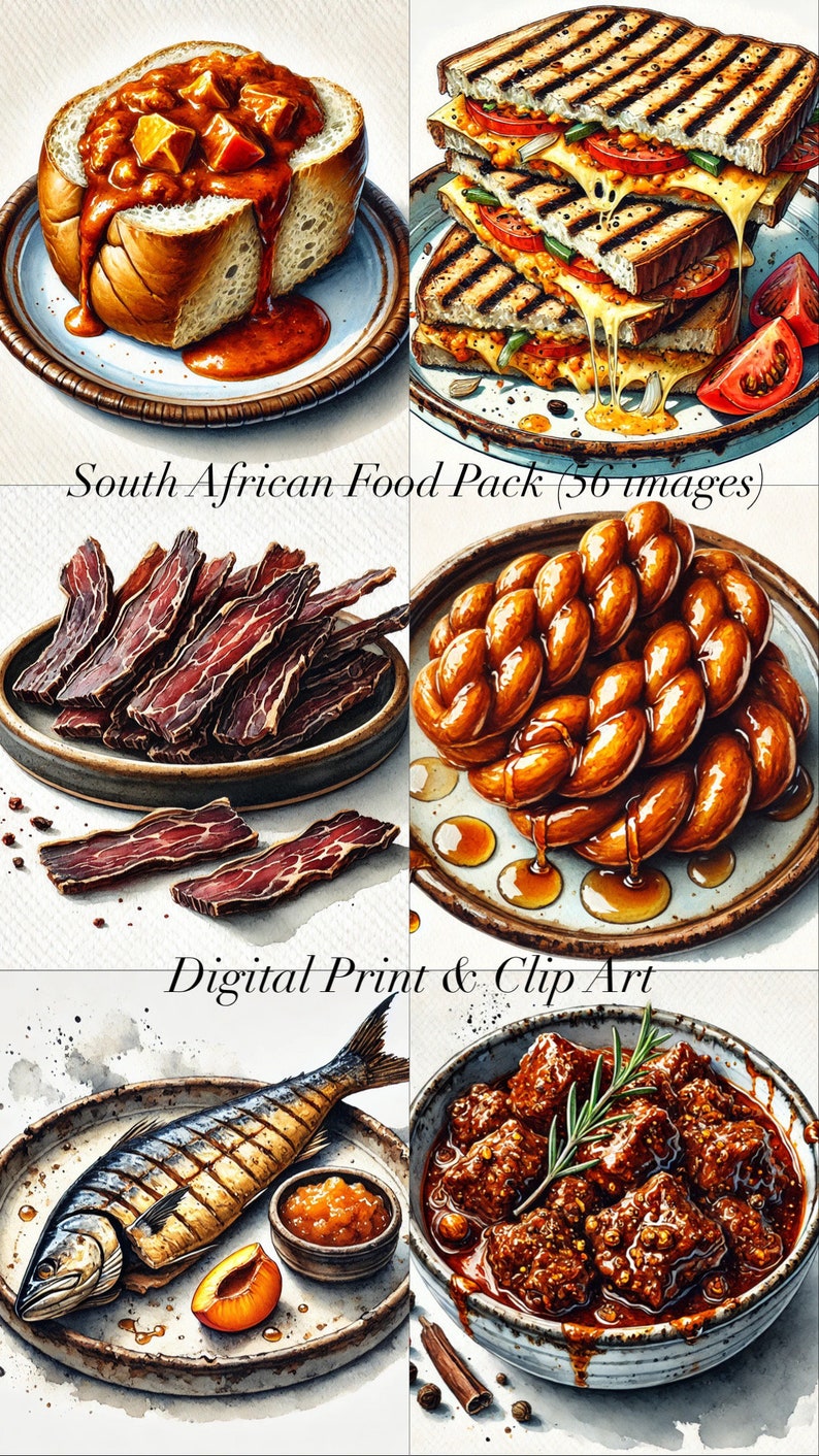 South African Watercolour Food Pack Digital Print & Clip Art - Etsy