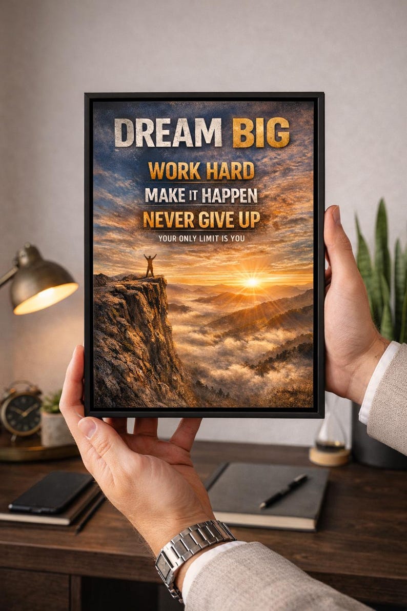 Dream Big Mountain Sunrise Motivational Poster | Office Decor - Etsy UK