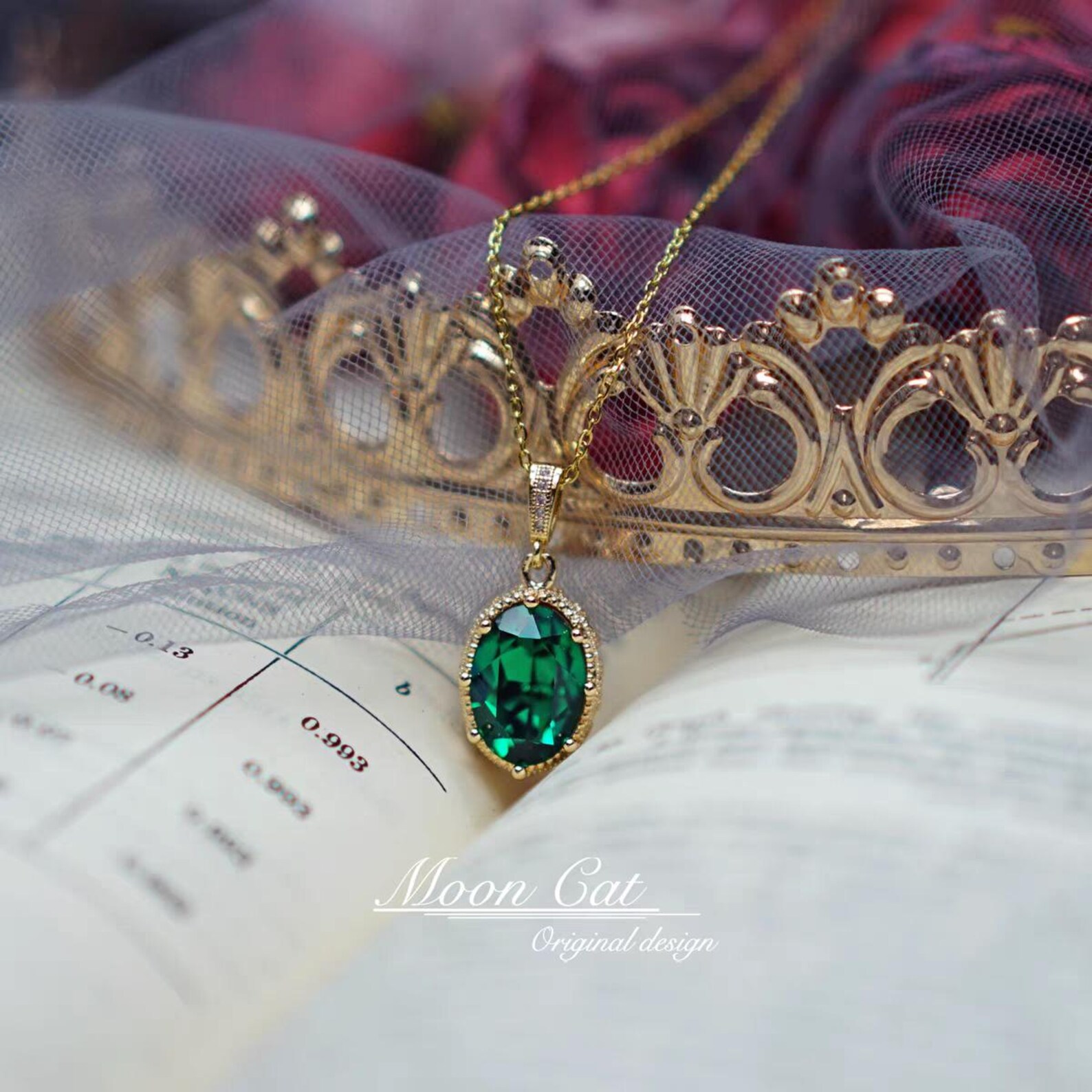 French Court Emerald Crystal Necklace - Vintage Gold Plated Princess ...
