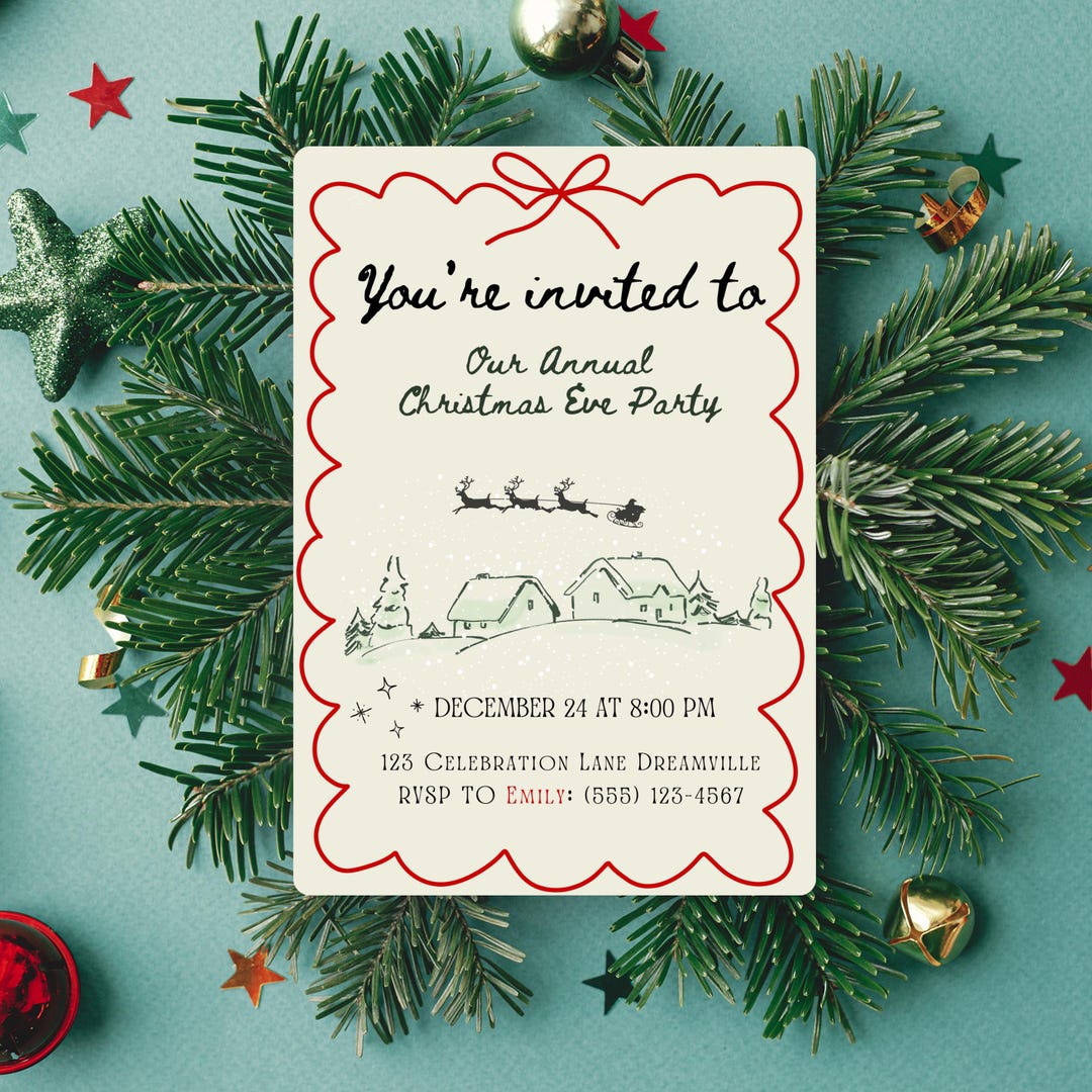 Christmas Eve Party Invitation | Editable Digital Template - Etsy