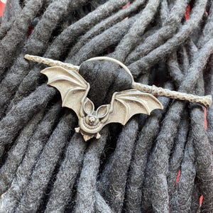 Swirling Bold Silver Bat Hair Pin Stick Toggle Clip Adornment Gothic ...