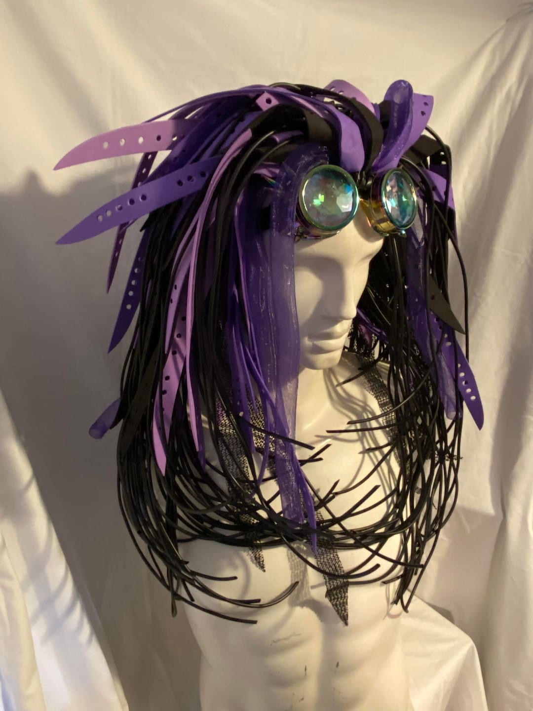 Cybergoth Purple & Black Hair Industrial Rubber Unisex No Hair Needed ...