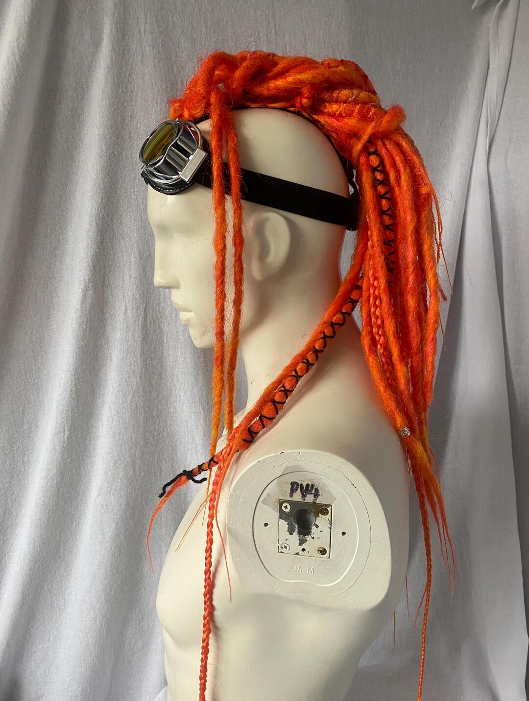 Firey Orange Yellow Dreadlocks Dreadhawk Faux Hawk Fetish Mohican With Goggles Road Warrior Bald ...
