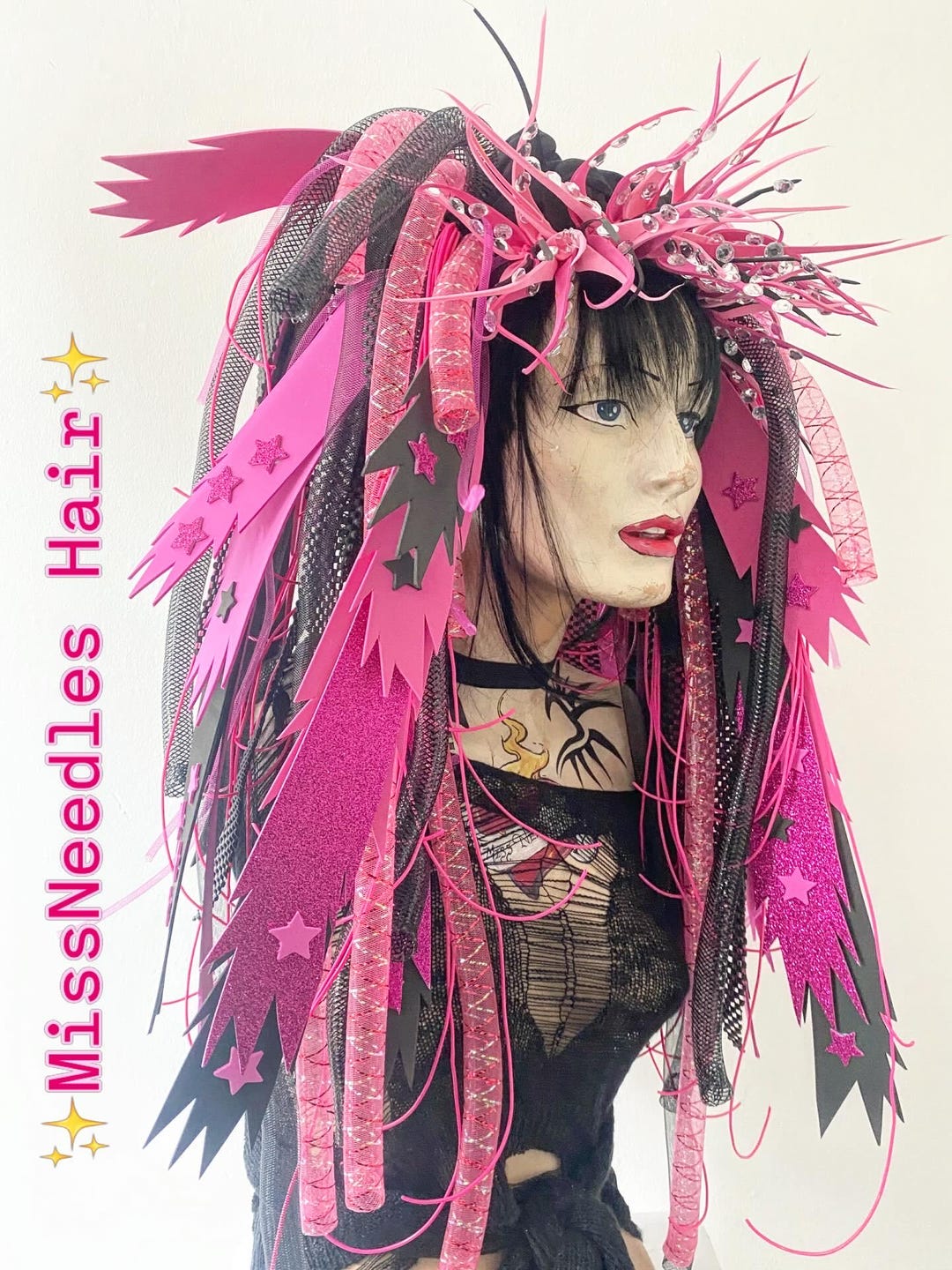 Y2K Revival Shooting Stars Cyberlox Rubber Hair Falls Vibrant Layered ...