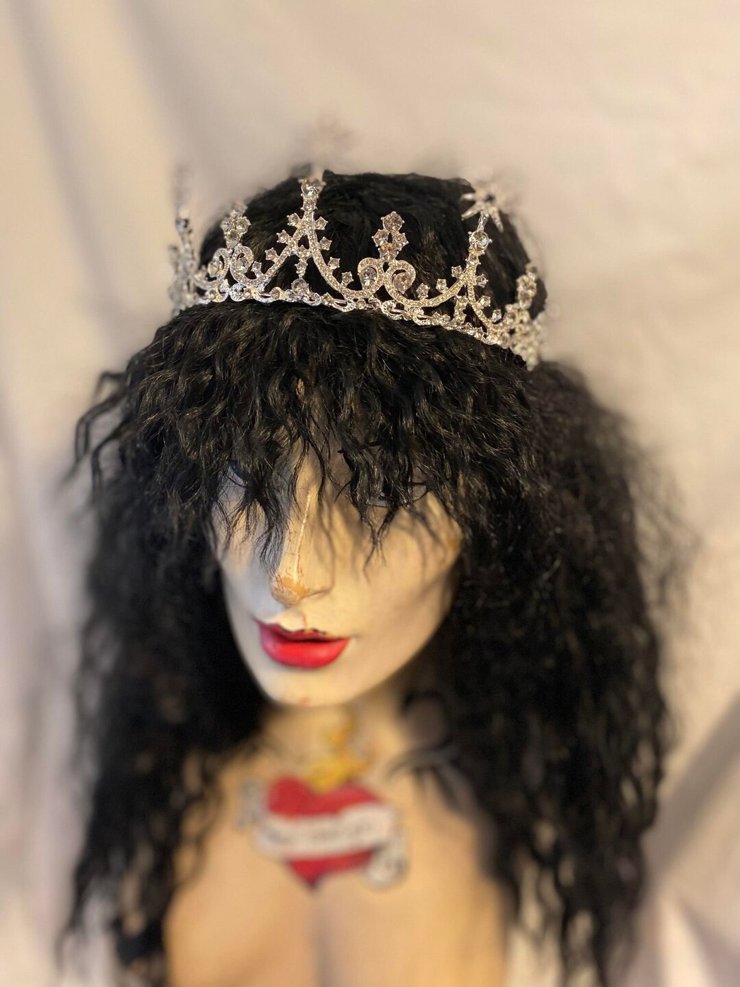 Miss World Vintage Beauty Queen Crystal Encrusted Crown Tiara Grunge ...