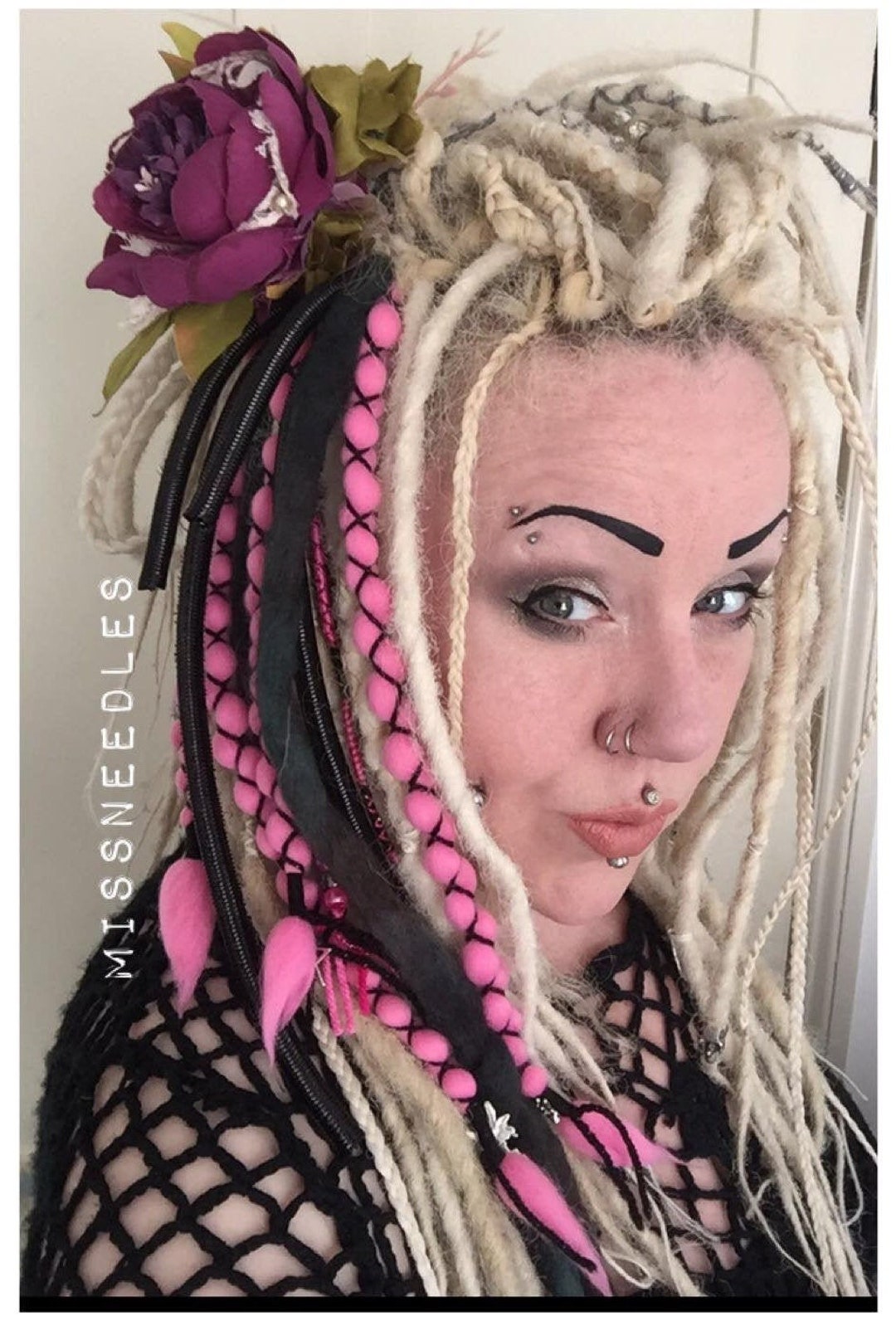Hand Made Candy Pink & Black Dreadlocks Mini Clip in Hair Accent Piece ...