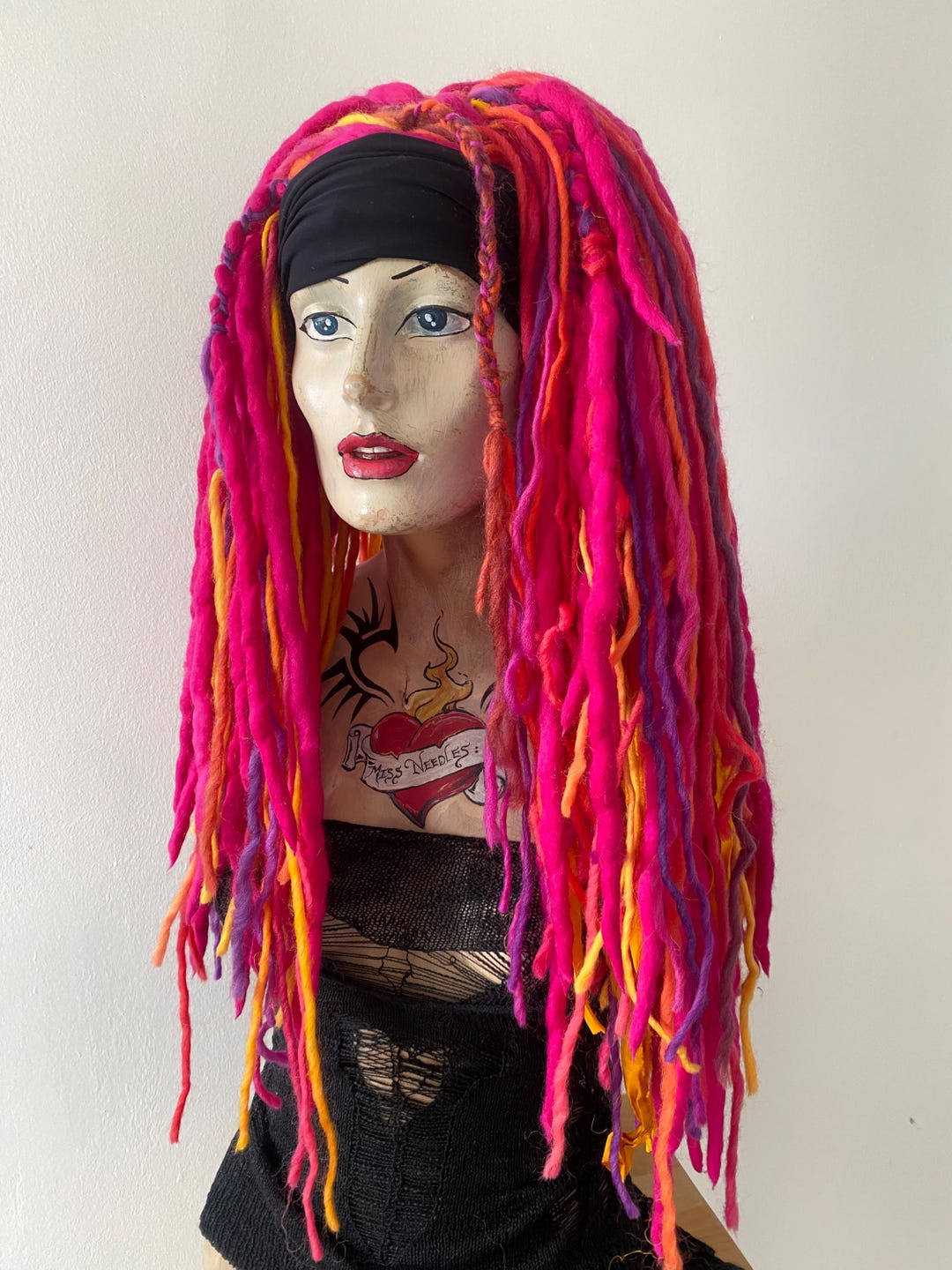 Tropical Sunset Hot Pink Hand Made Natural Wool Dreadlocks Wig Goth ...
