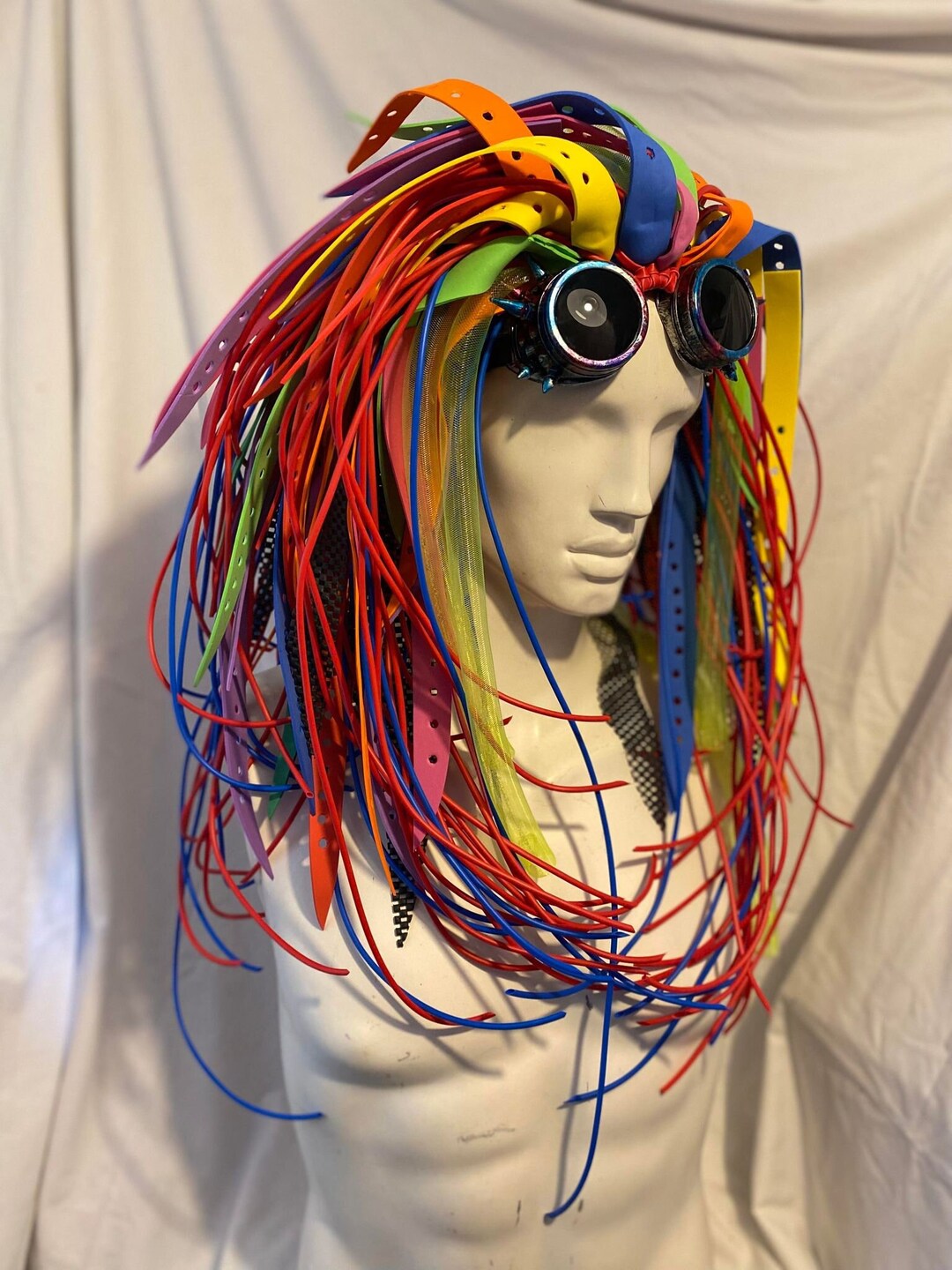 Bright Rainbow Pride Cybergoth Rubber Unisex No Hair Needed Club Hybrid ...