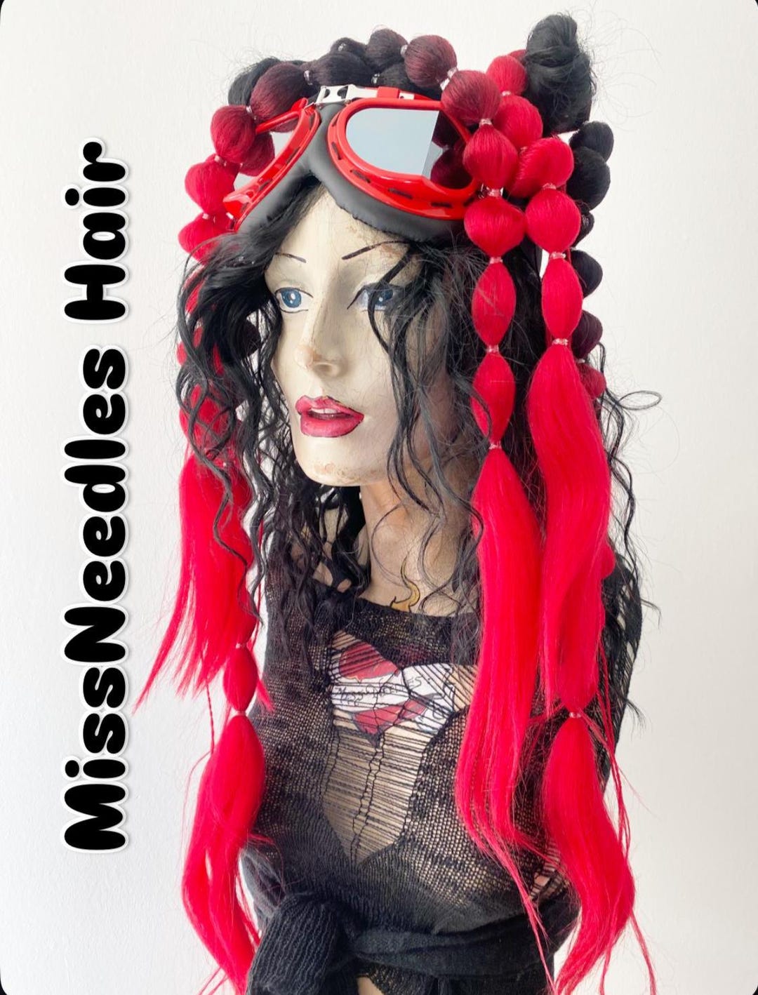 Ruby Rebel Red & Black Bubble Bobble Cute Texture Geisha Tassle Lox ...