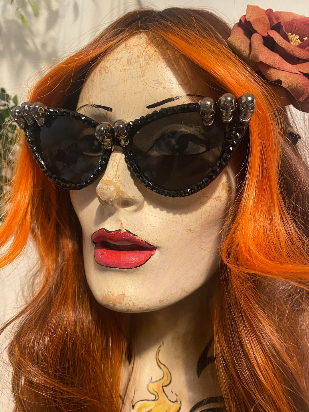 Skull Rhinestone Sparkling Horror Cats Eye Wing Pin up Vampire Goth ...