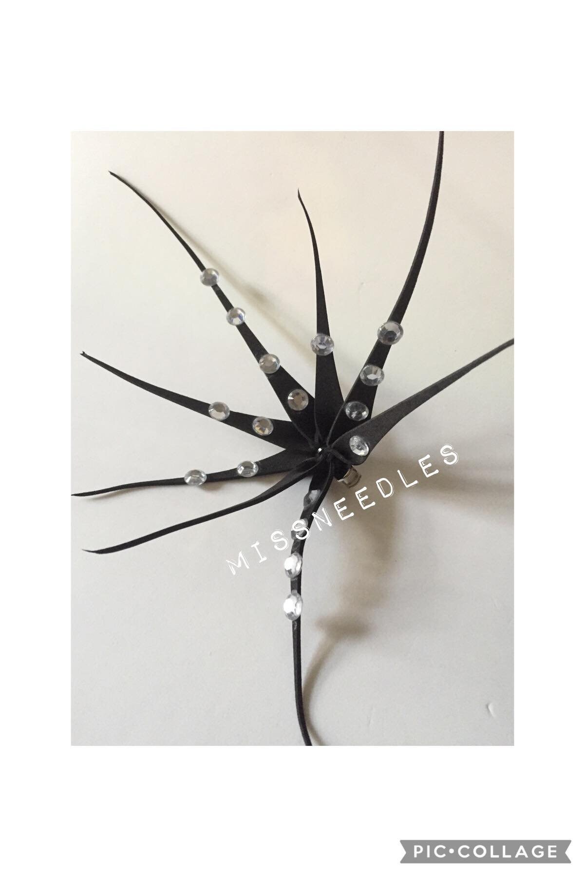 Classic Black Spiny Crystal Hair Flower Fascinator Clip Cyber Goth ...