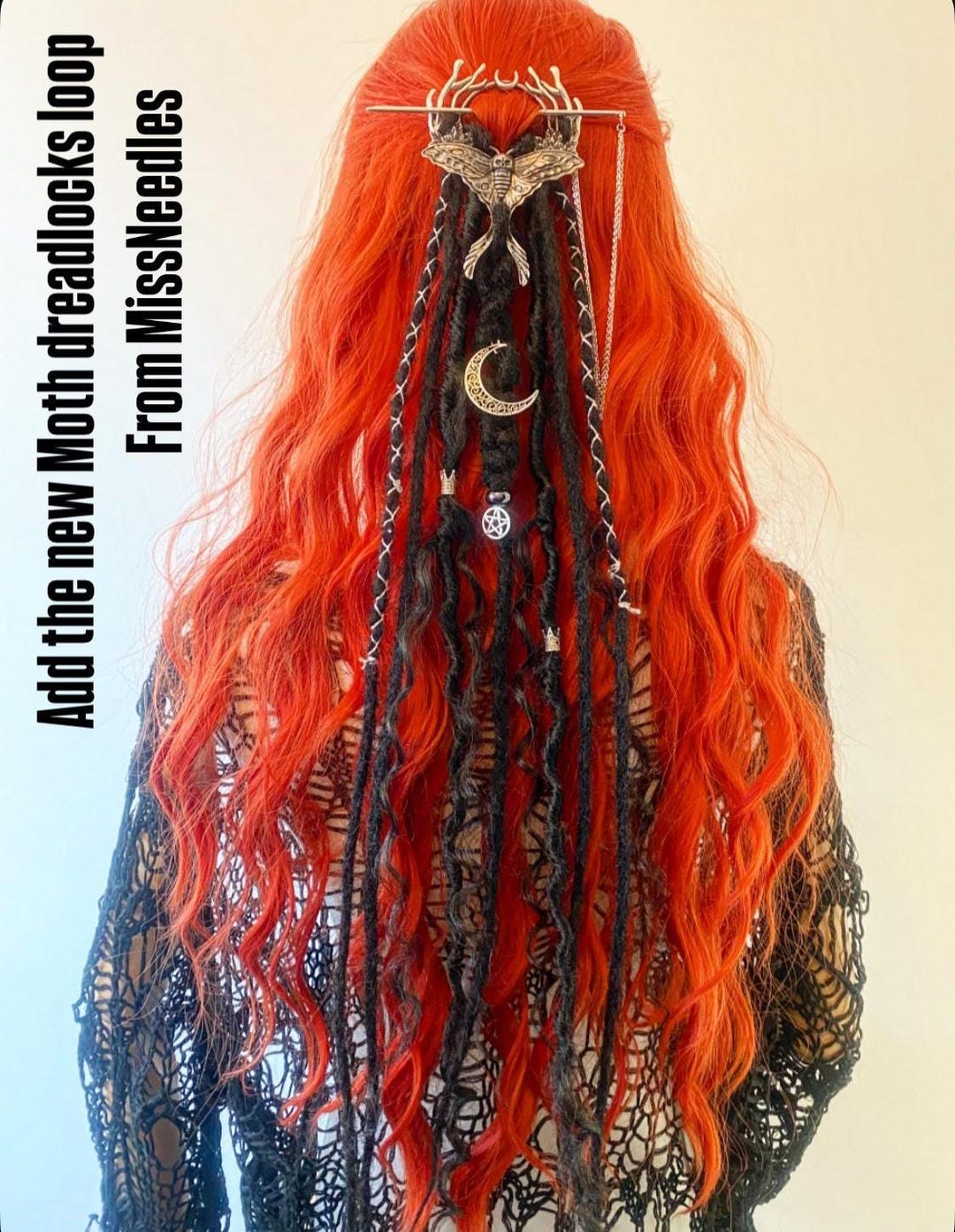 Hand Made Deaths Head Moth Gothic Tie in Long Dreadlock Ponytail Hair ...