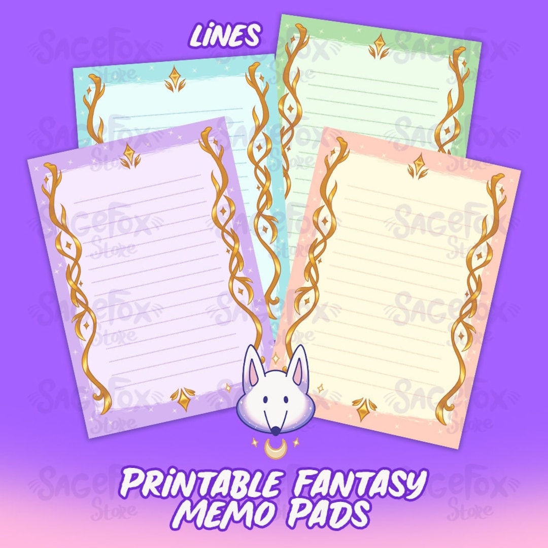 Printable Fantasy Memo Pad, Printable Fantasy Notepad, Fantasy Sticky ...