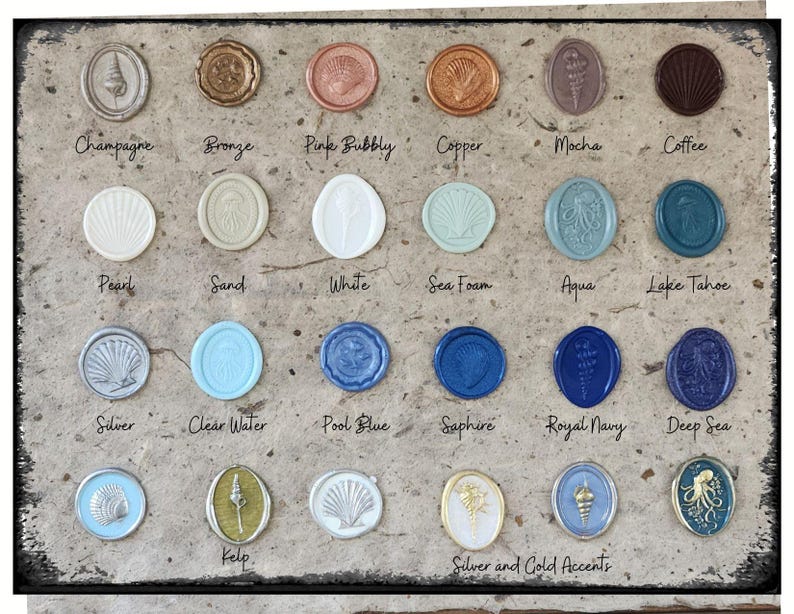 Beach Sea Shell Wax Seal Stickers, Coastal Nautical Wedding, Conch ...